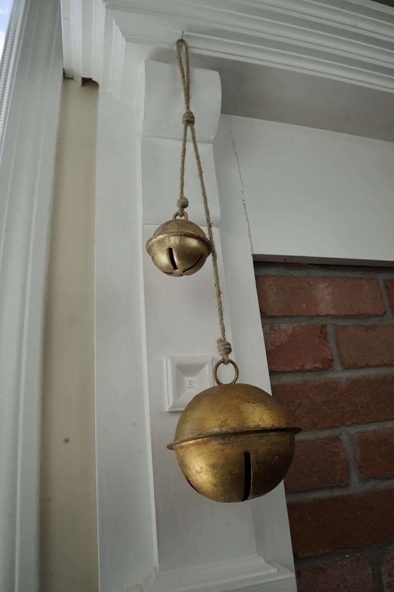 Sleigh Bells Two Jingle Bells on Jute Rustic Gold Bell - Etsy