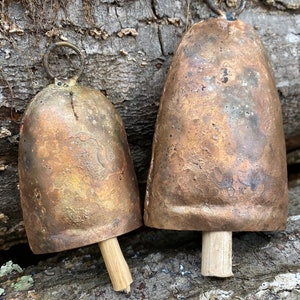 Hat Bell - Rustic Gold Rough Hewn Bell With Wooden Clapper - for Chimes, Mantle, Wreath Decor ...