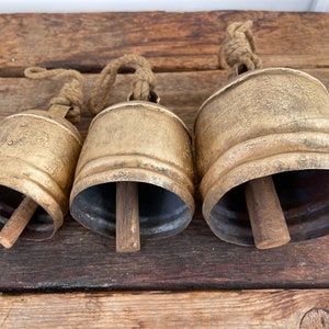 MONASTERY BELLS - Set of 3 Rustic Gold Bells in 5", 6", 7" - Hang From ...
