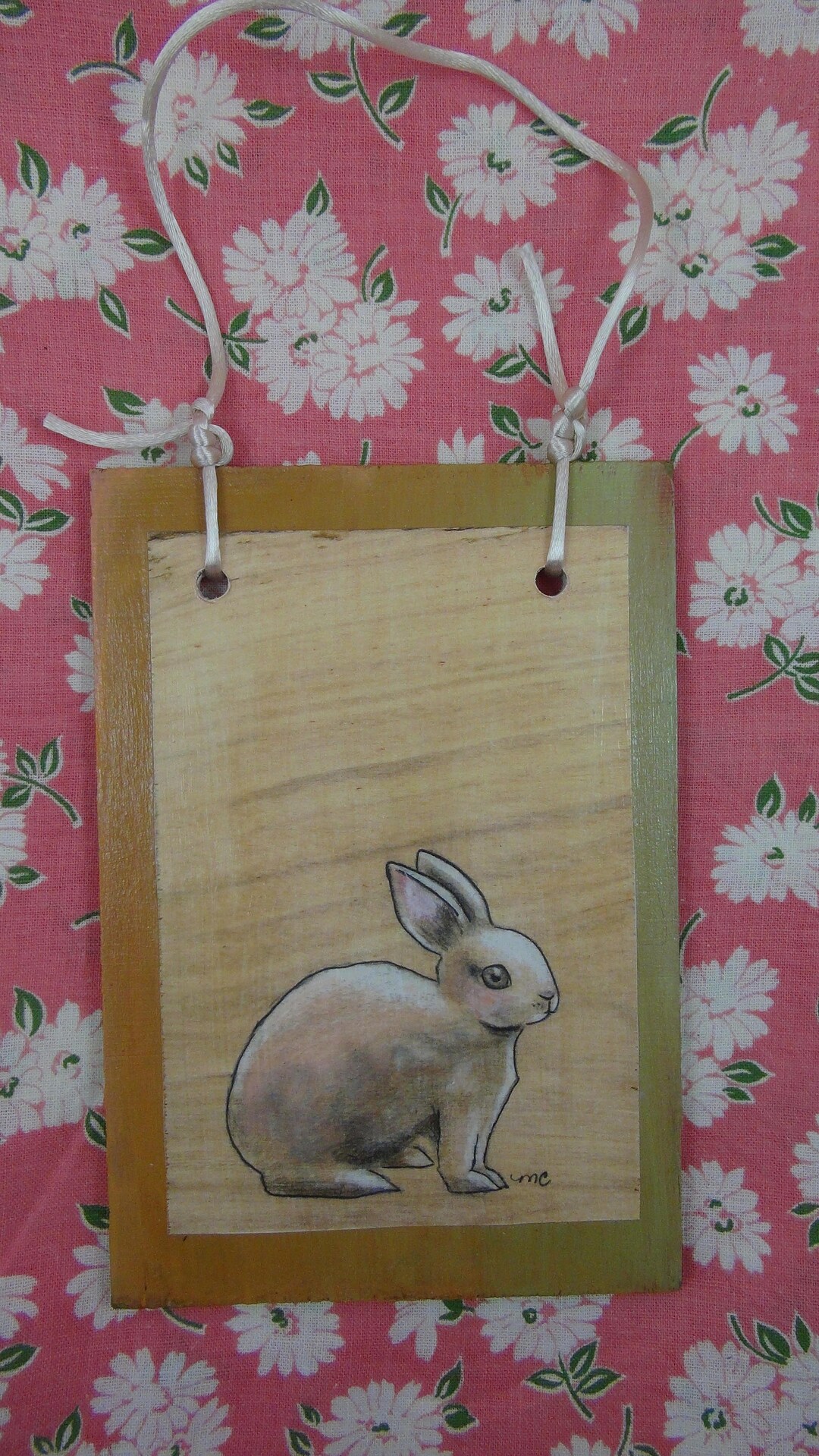White EASTER Rabbit on Recycled Wood-adorable Art Prints (w/ Hand ...