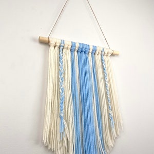 Baby Blue and Irovy Yarn Wall Art With Braids - Boho Eclectic Wall ...