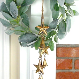SHOOTING STARS Bell Hanging Strung on Jute - 8 Rustic Gold Stars and ...