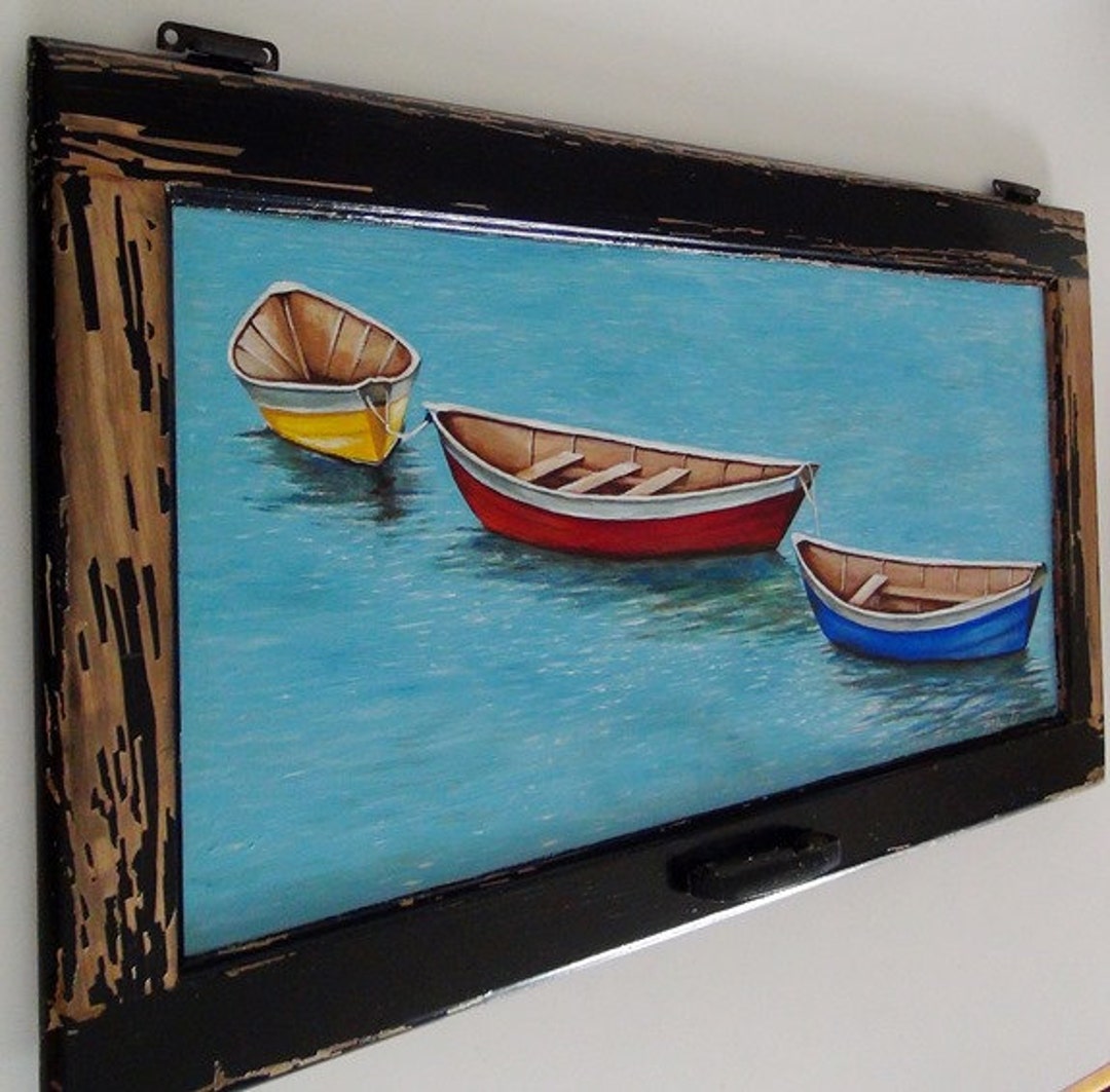 Finding Dory - Acrylic Painting of Three Dory Boats on Wood on Vintage ...