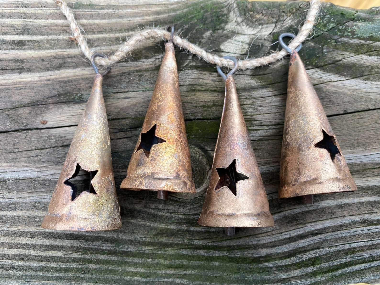 STAR BELLS Group of Rustic Gold Cone-shaped Bells With Star | Etsy
