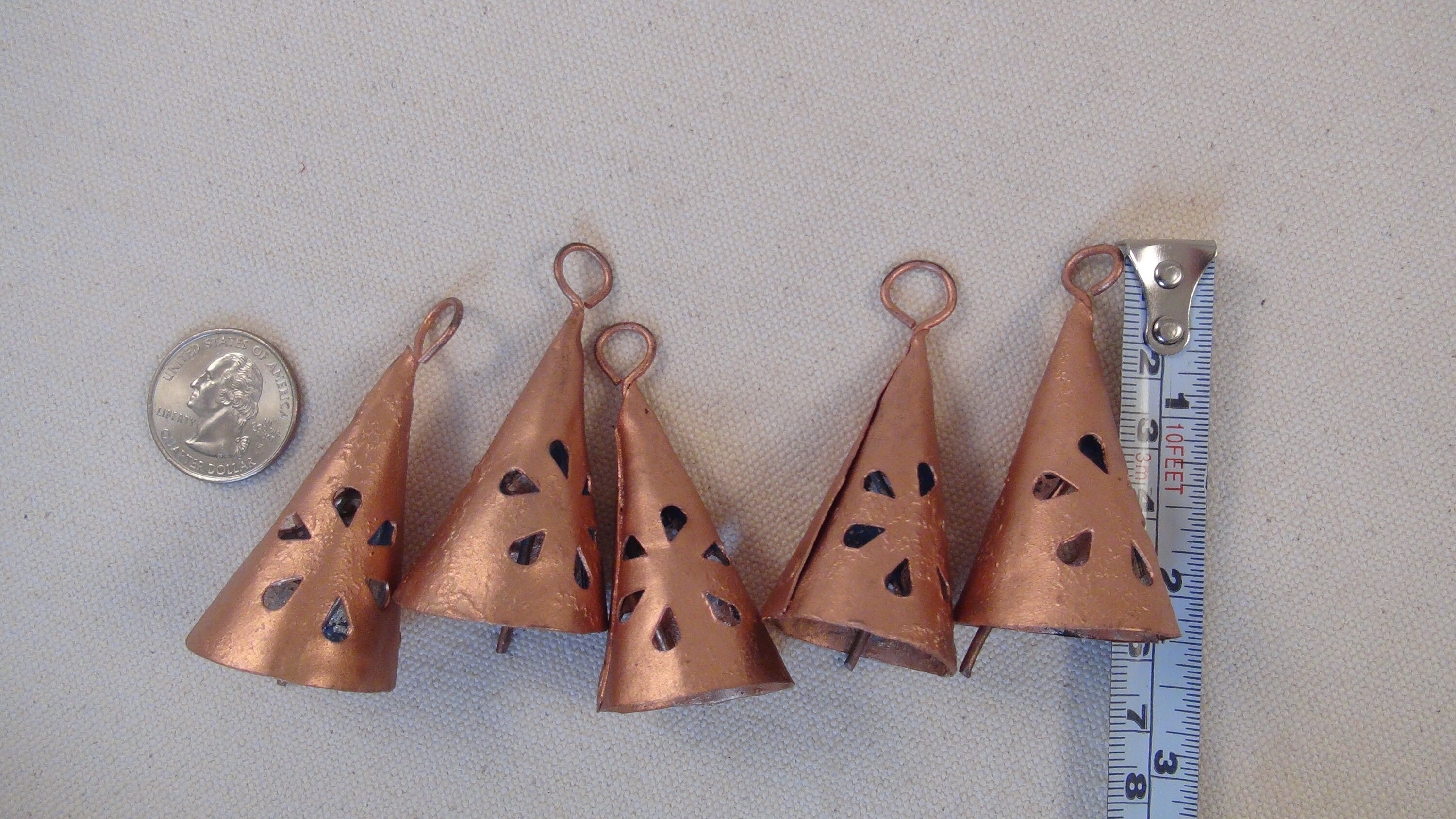 5 COPPER SUNBURST Triangle Bells with Teardrop Cutouts-2 1/4 | Etsy