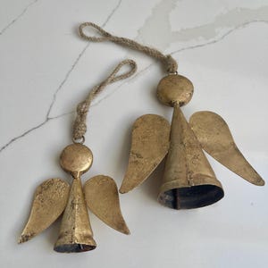 Guardian ANGEL BELLS in Rustic Gold - Stands on It's Own or Can Be Hung ...