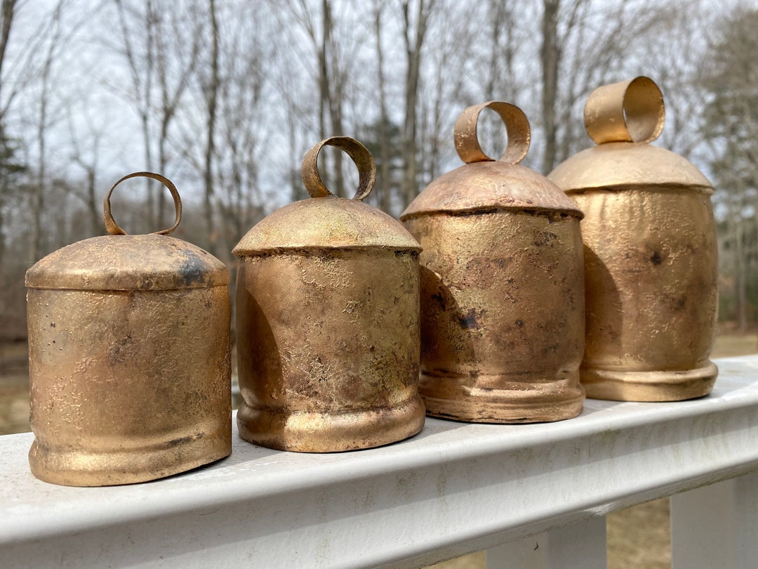 Set of 4 Rustic Gold Bells in Gradual Sizes of 3", 4", 5" & 5 1/2-6 ...