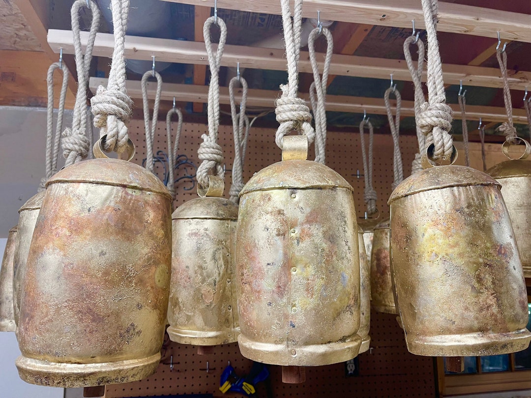 Rumble Bell Large 12 Rustic Gold Bell With Rope Attached Big Bell With ...