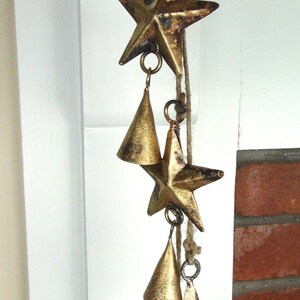 SHOOTING STARS Bell Hanging Strung on Jute - 8 Rustic Gold Stars and ...