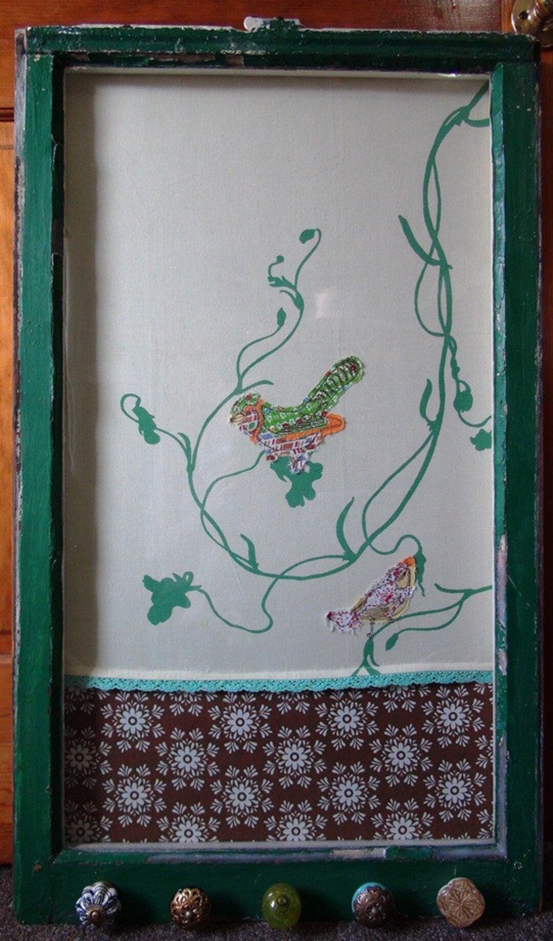 Window Vision - Wall Art Made From Old Window, Fabric and Knobs - Etsy