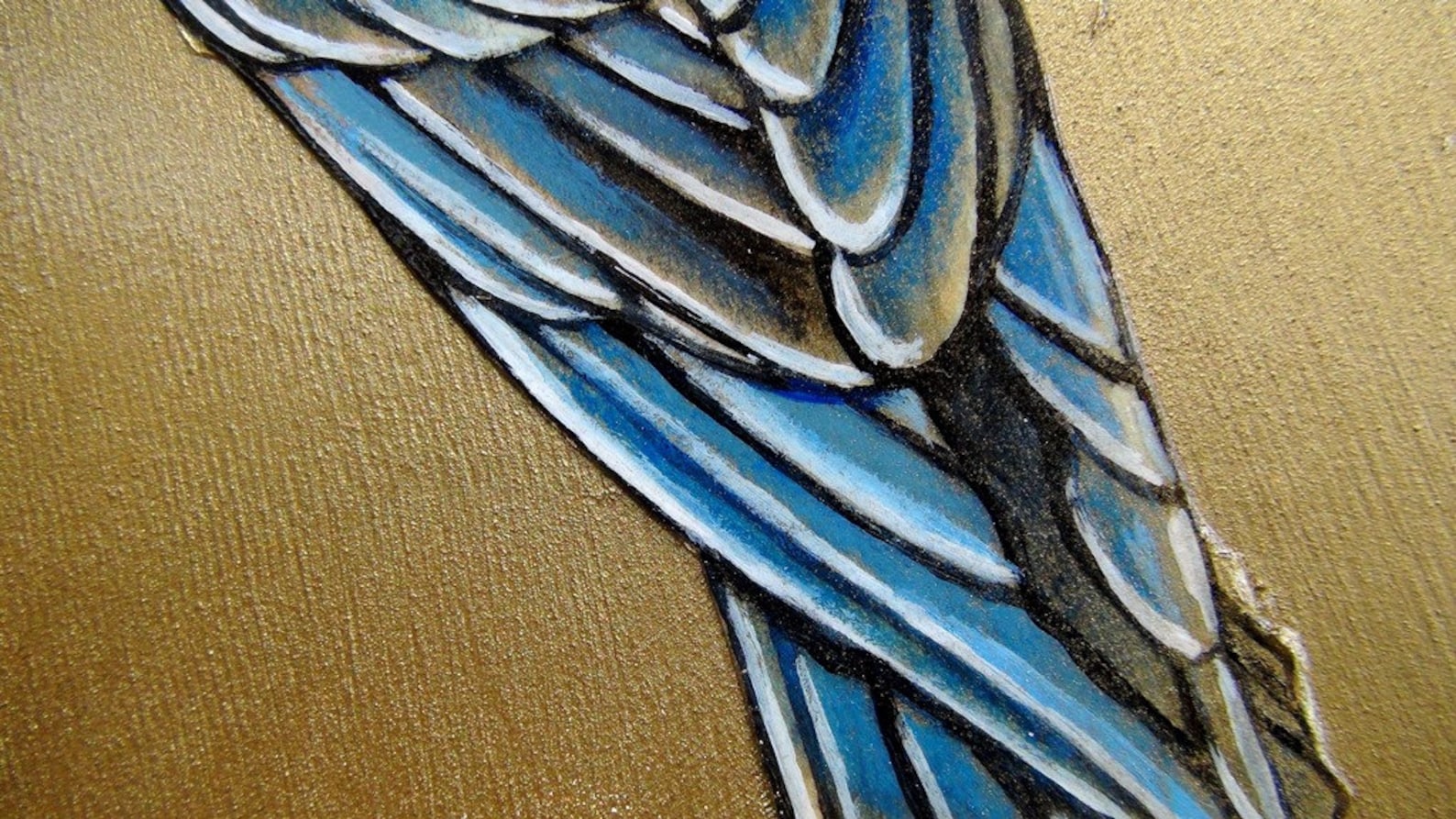 Raven in Metallic Gold Original Painting of Blue Crow on - Etsy