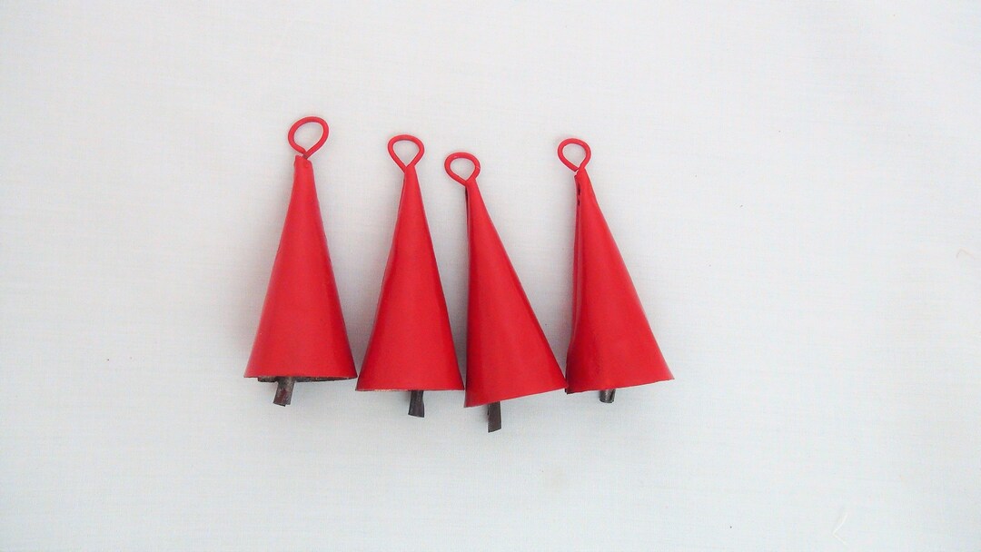 RED BELLS - Holiday Decoration-4 Brilliant Berry Red 3" Bells for ...