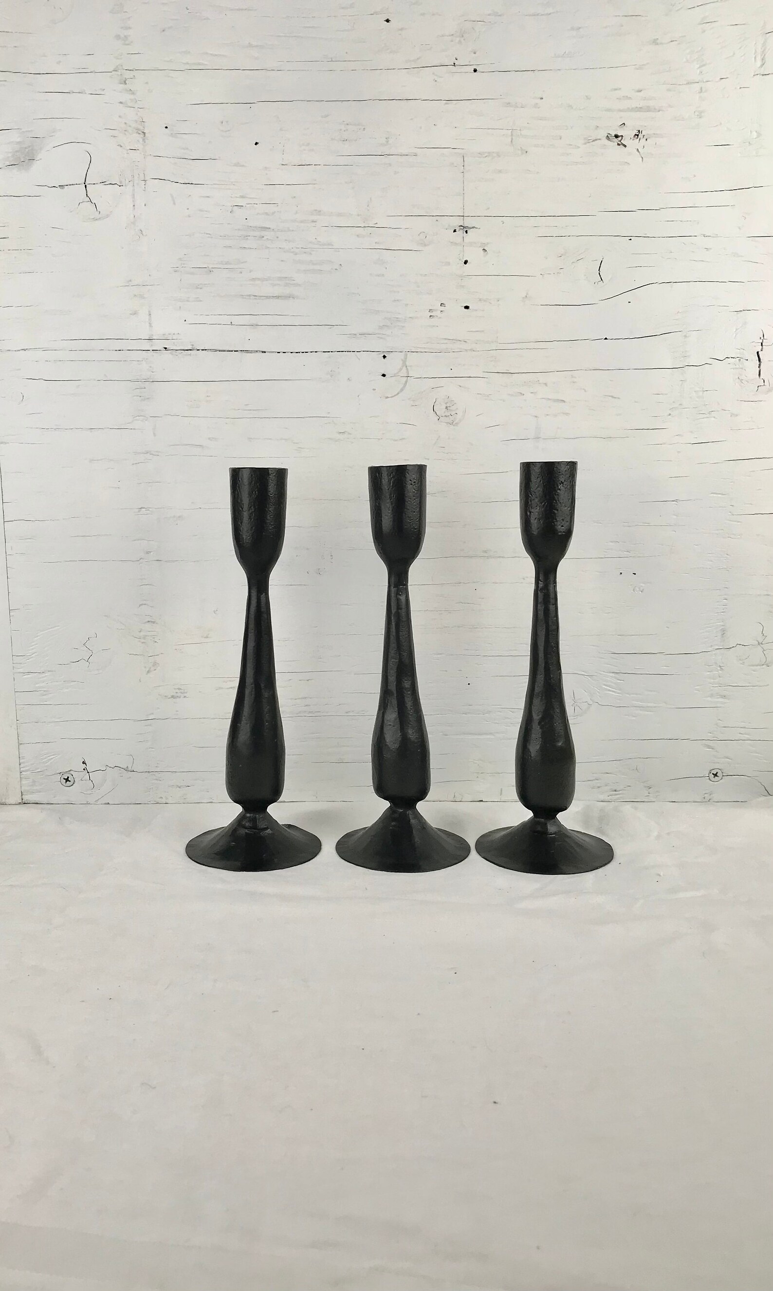 Black Forged Wide Bottom Candlesticks - Rustic Farmhouse, French ...