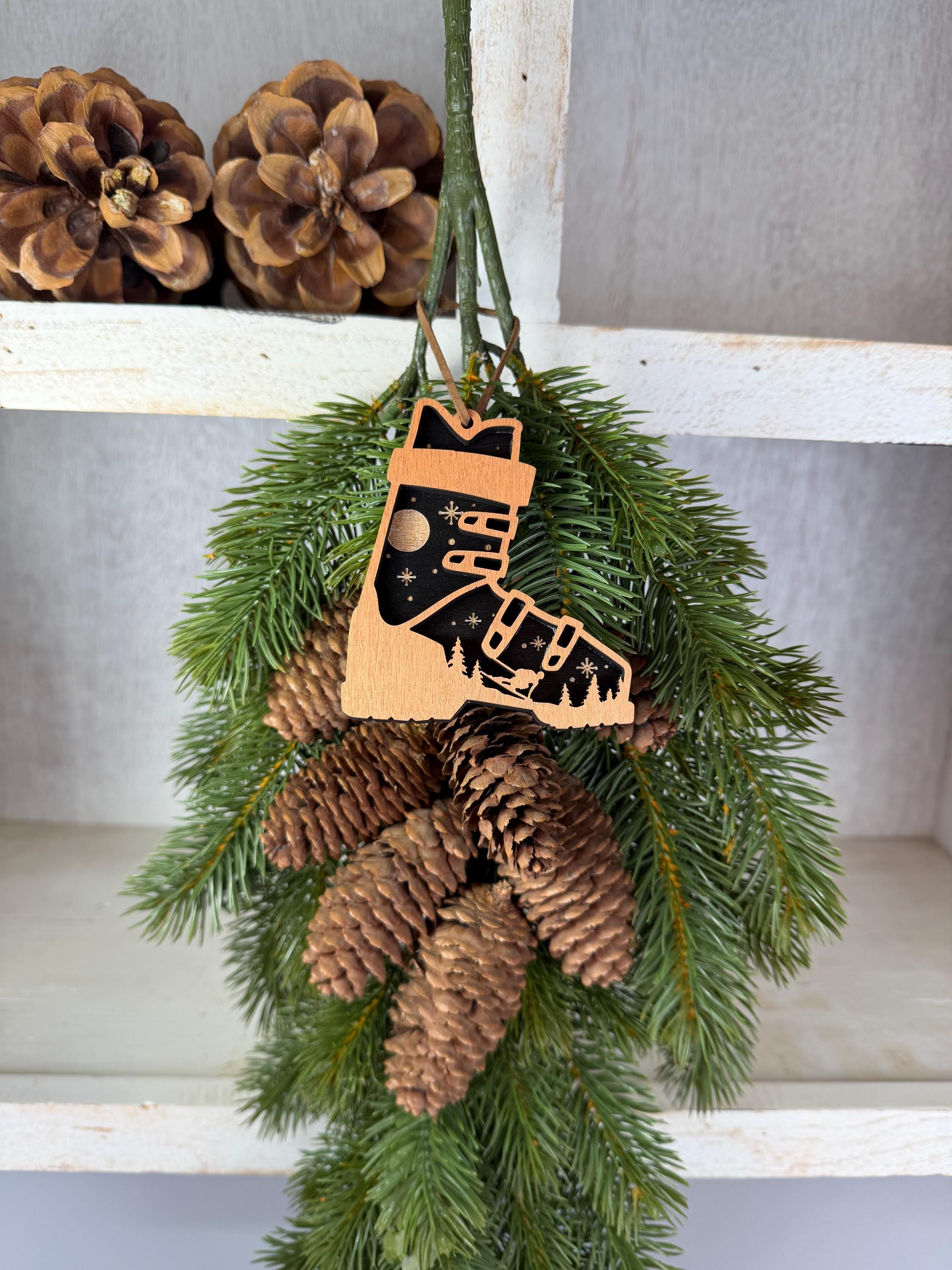 SKI BOOT Holiday Ornament-unique, Hand Made Wood 3-D Christmas Gift ...