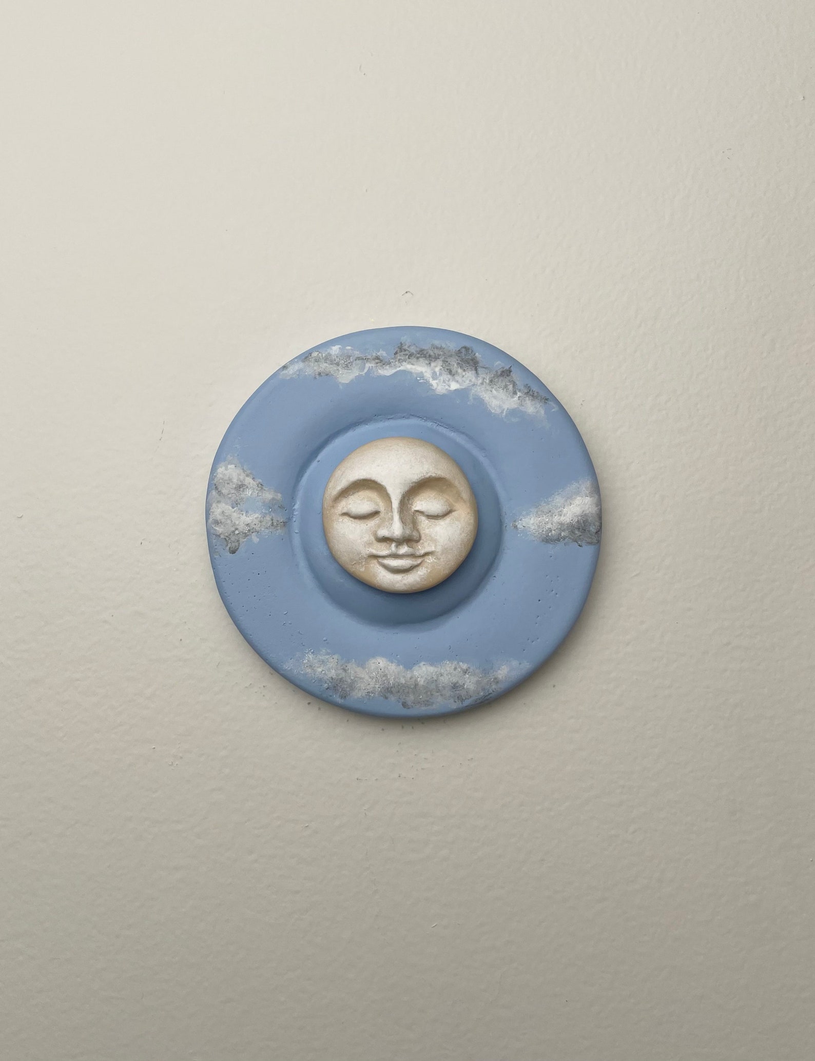 Slumbering Moon Face Sculpture in Baby Blue With Clouds | Etsy