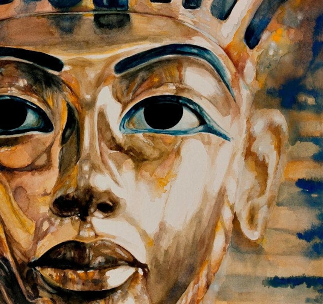 King Tut - Framed Watercolor Painting of the Famous Egyptian Prince's ...