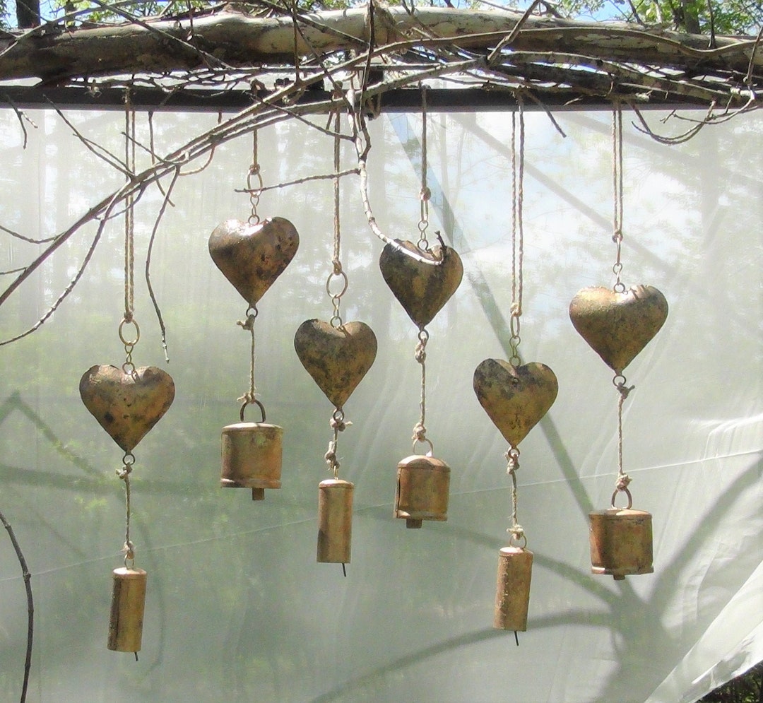 LOVE Chimes-wedding Bell and Heart Rustic Gold Decorations W/ Rope for ...