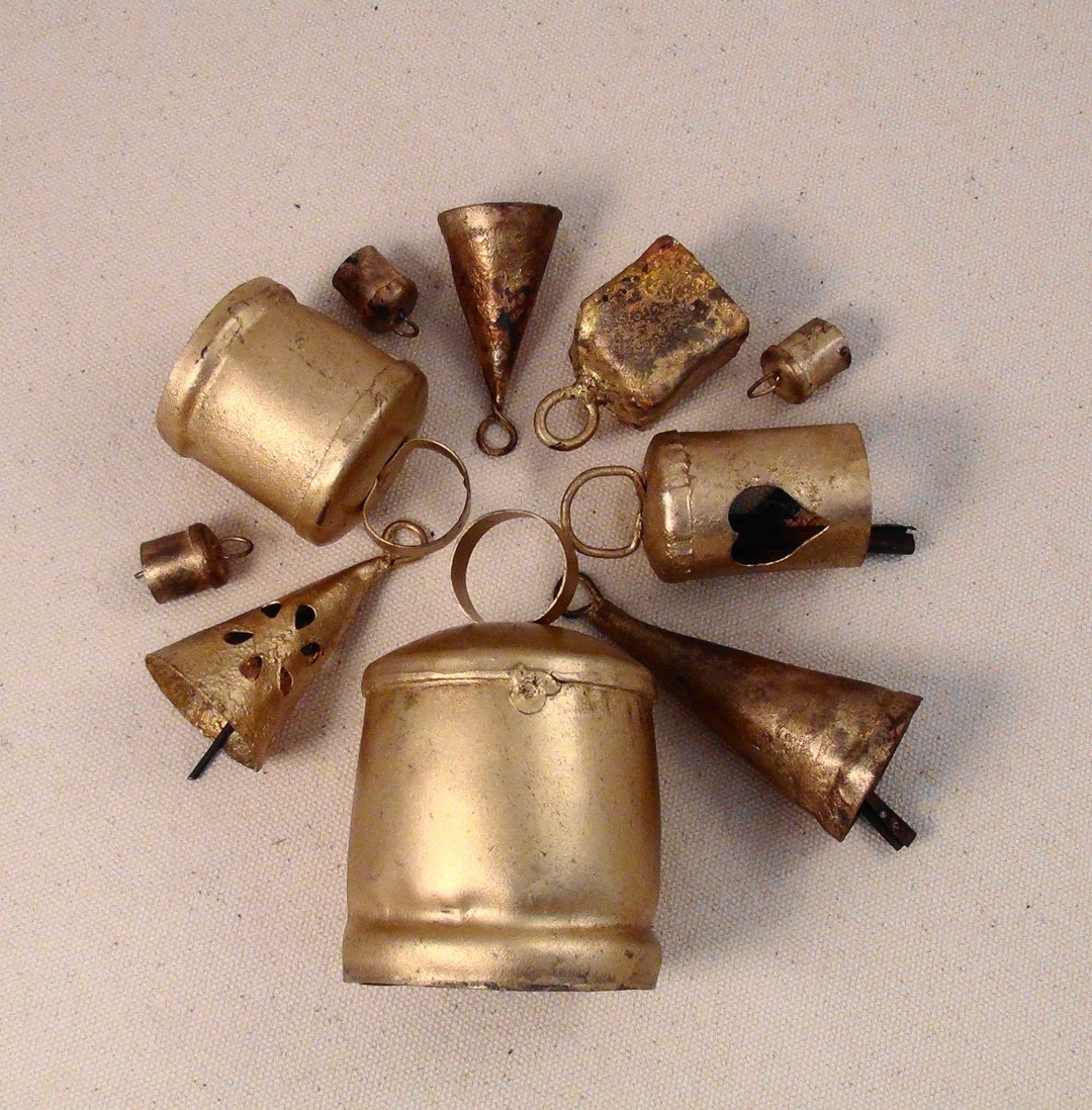 BRASS Bells-large Group of 10 GOLD Bells in Various Sizes and Shapes ...