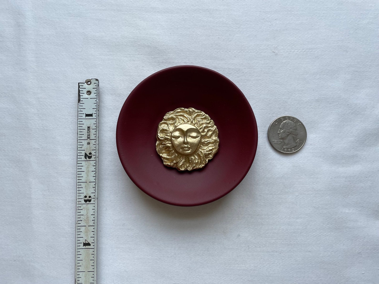 Golden Sun Face Sculpture in Maroon and Gold Handmade | Etsy