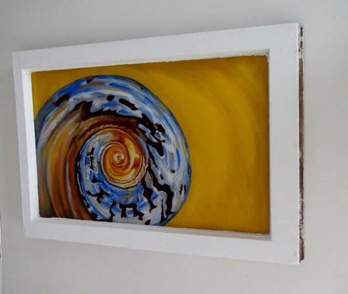 Spiral Snail Shell Oil Painting on Vintage Window Reverse | Etsy