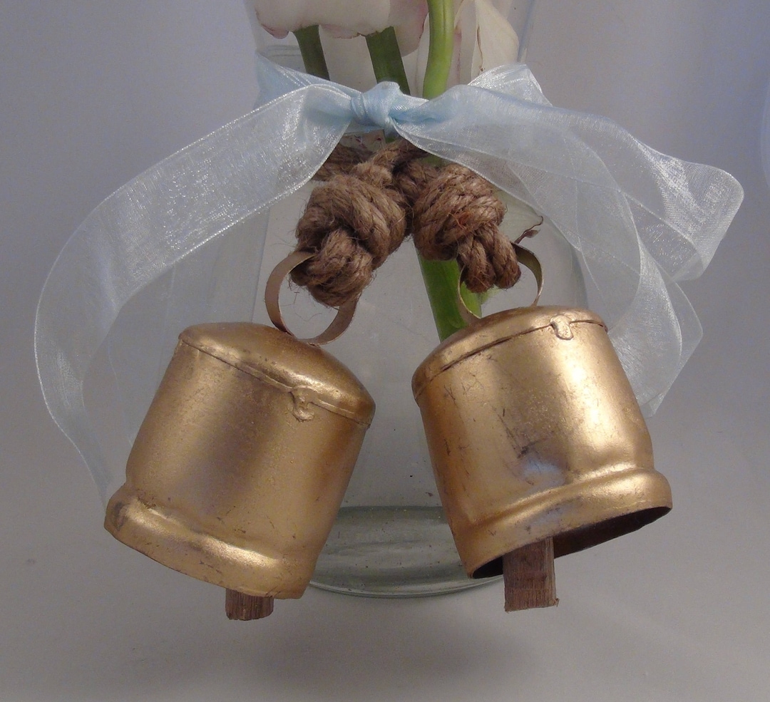 Set of Two Beautiful Gold Wedding Bells With Jute for Wedding Decor ...