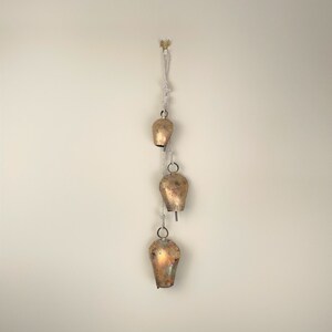 NANTUCKET BELL HANGING - Set of 3 Rustic Gold Bells on White Rope - Old ...