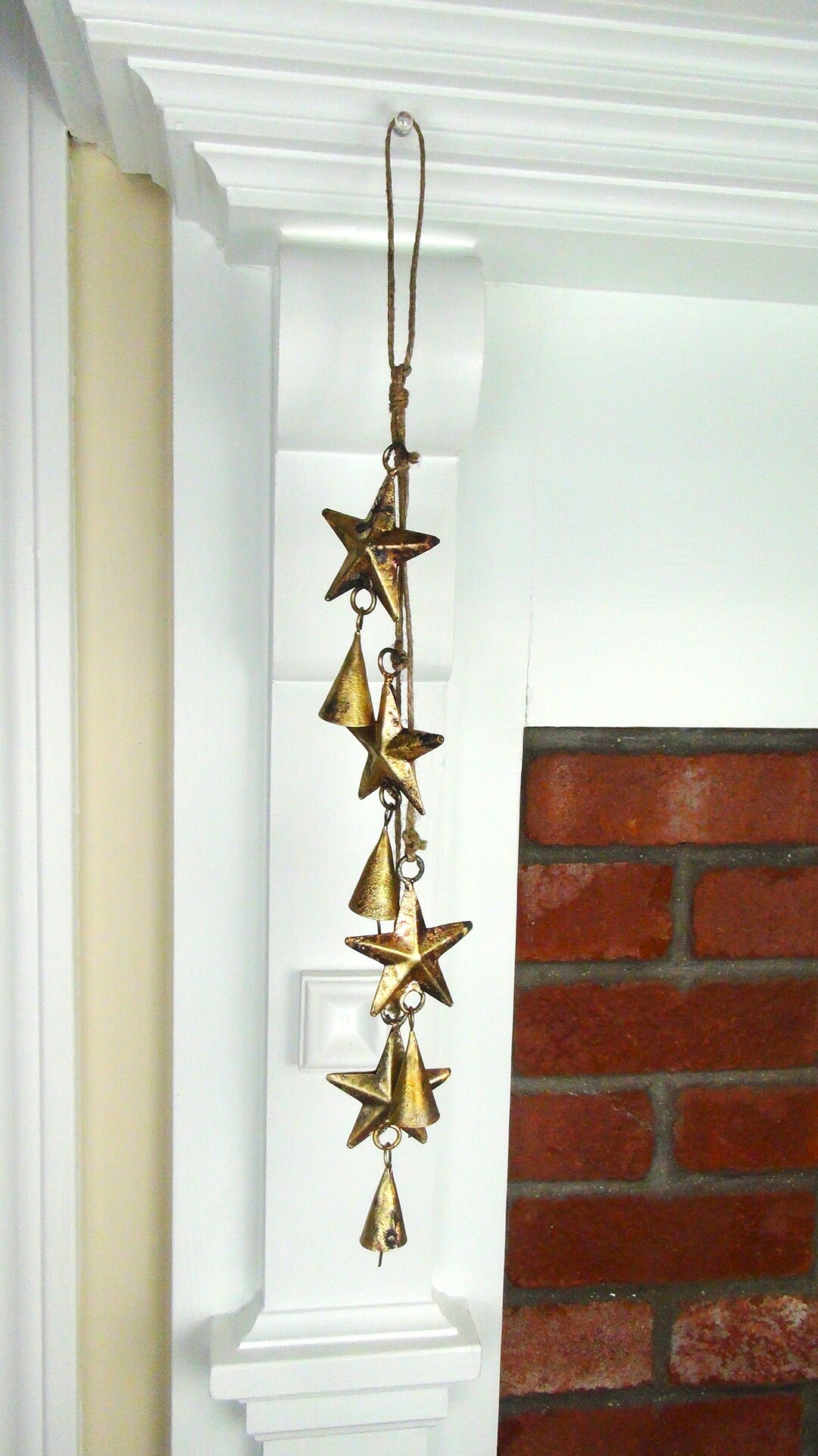 SHOOTING STARS Bell Hanging Strung on Jute - 8 Rustic Gold Stars and ...