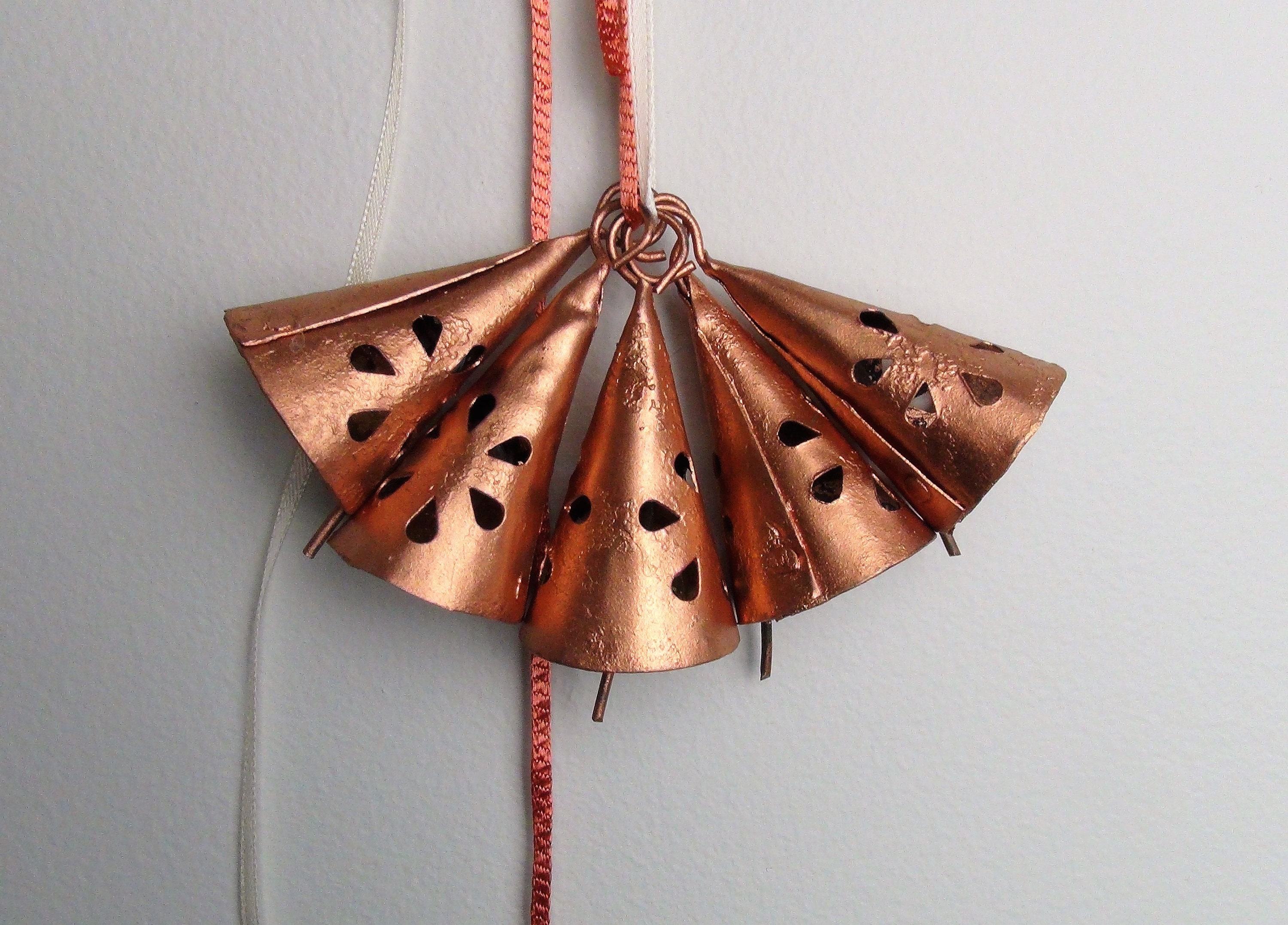 5 COPPER SUNBURST Triangle Bells With Teardrop Cutouts-2 1/4 Inch ...