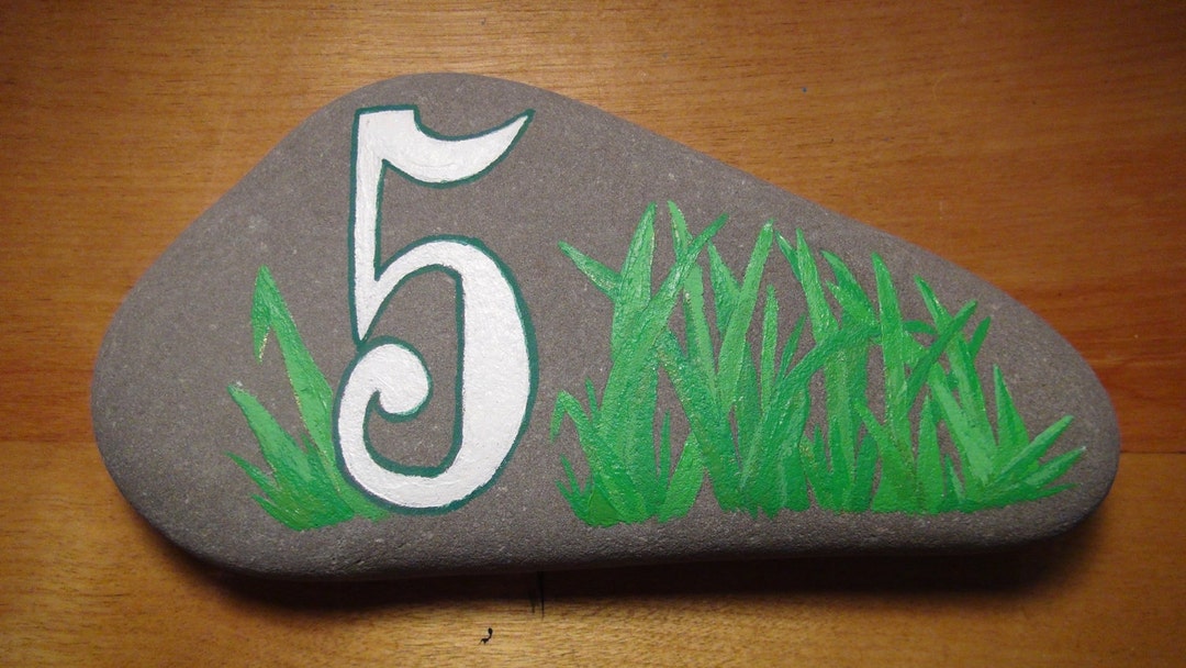 Hand Painted Numbered Rocks-numbers Zero Thru Nine-on Smooth Beach ...