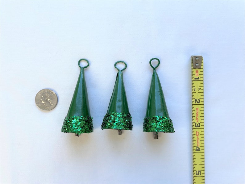 Green Sparkly Holiday Bells - Set of 3 Bells Perfect for Holiday Decor ...