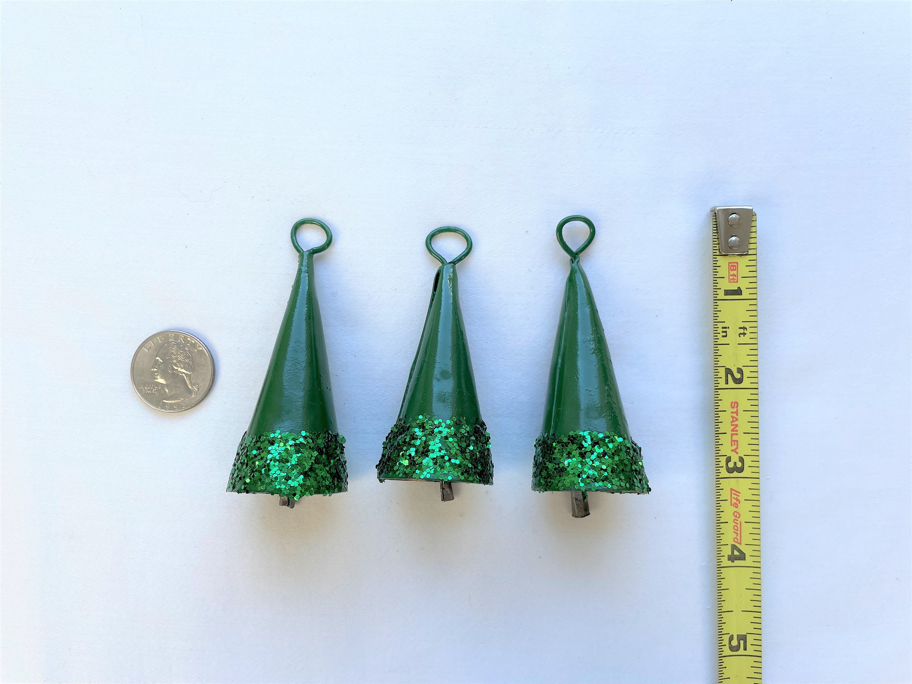 Green Sparkly Holiday Bells - Set of 3 Bells Perfect for Holiday Decor ...