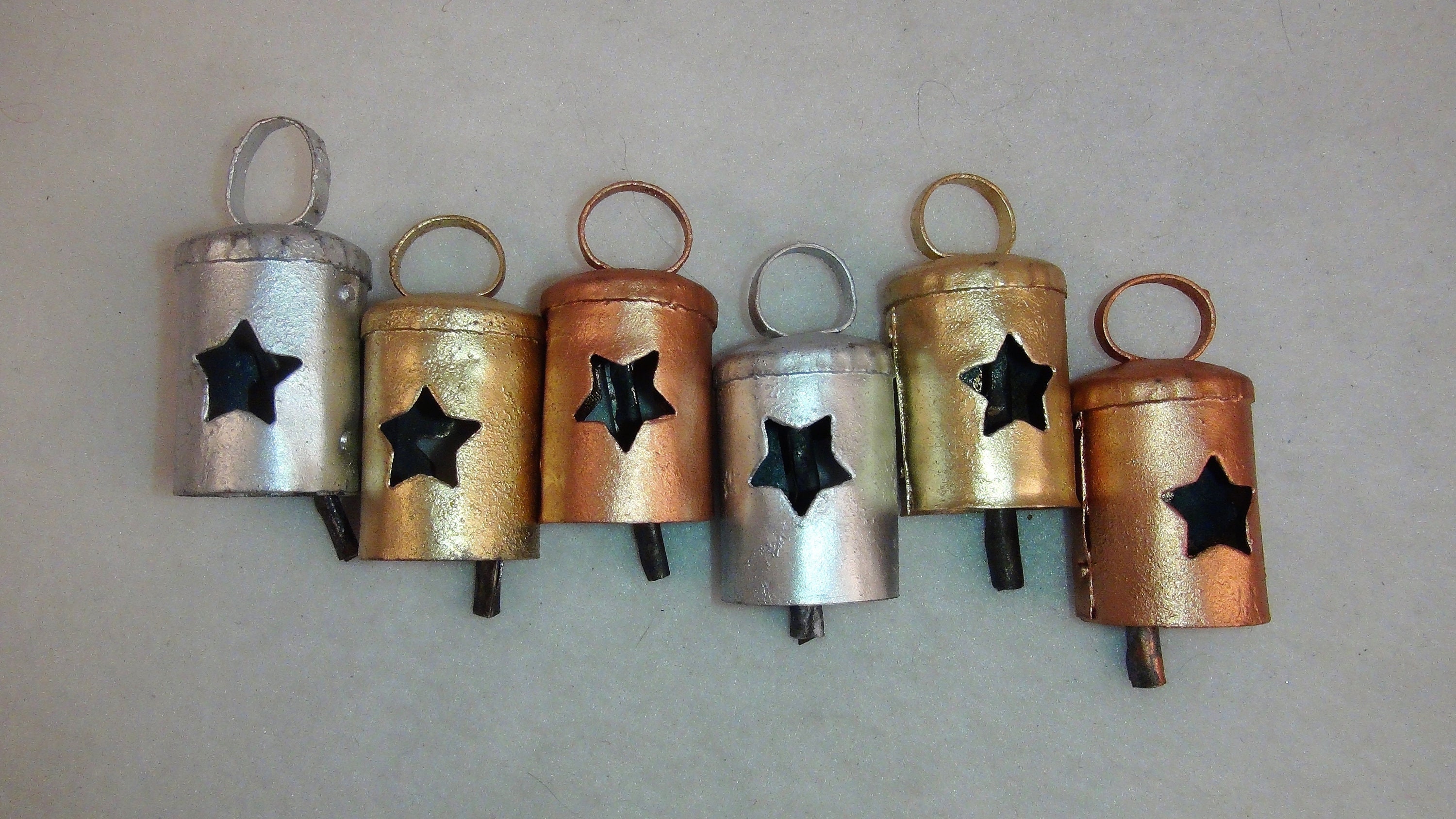 COPPER, GOLD & SILVER Bells W/ Star Cutouts-2 1/4 Inch-recycled Iron ...