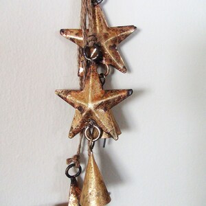 SHOOTING STARS Bell Hanging Strung on Jute - 8 Rustic Gold Stars and ...