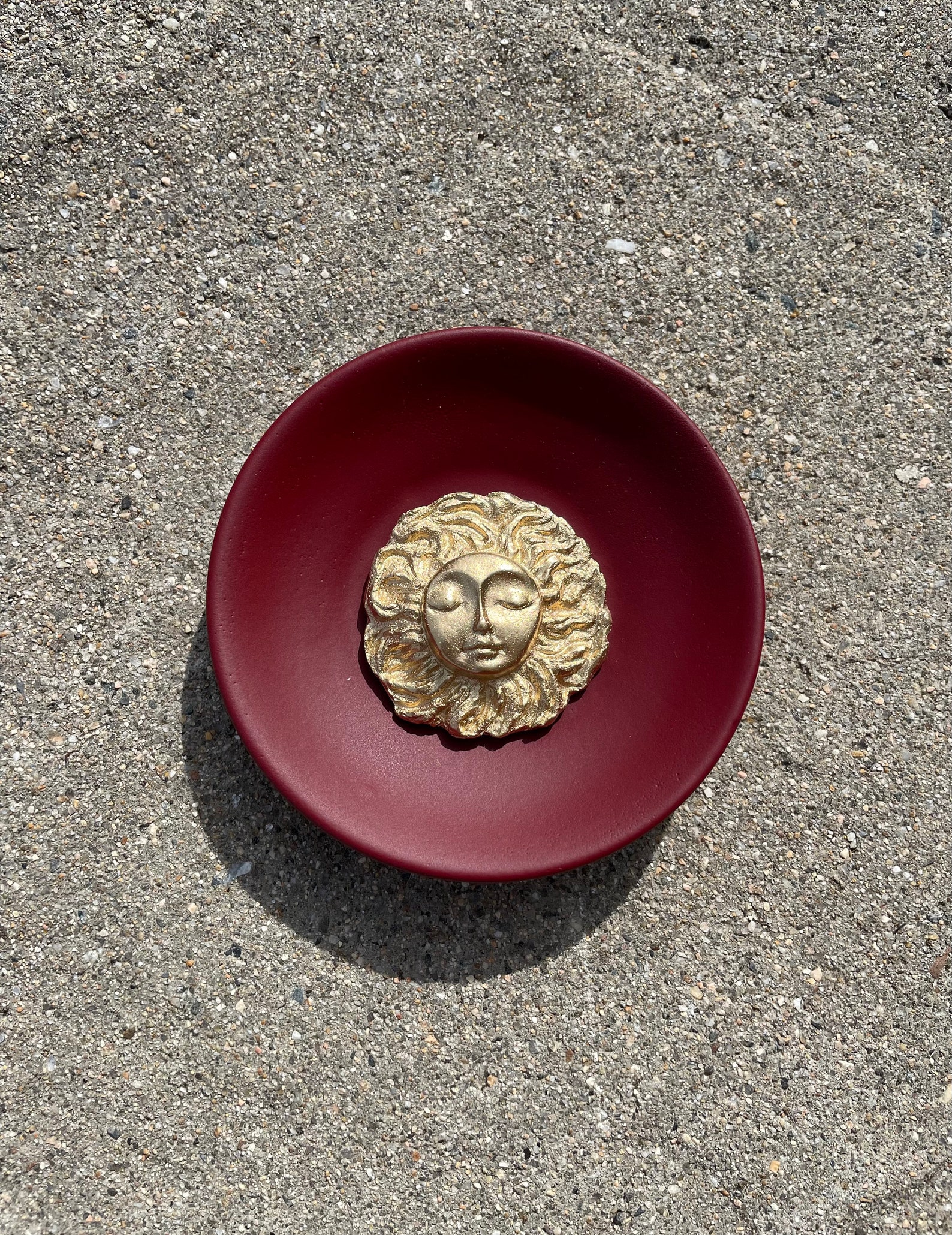 Golden Sun Face Sculpture in Maroon and Gold - Handmade Permastone ...