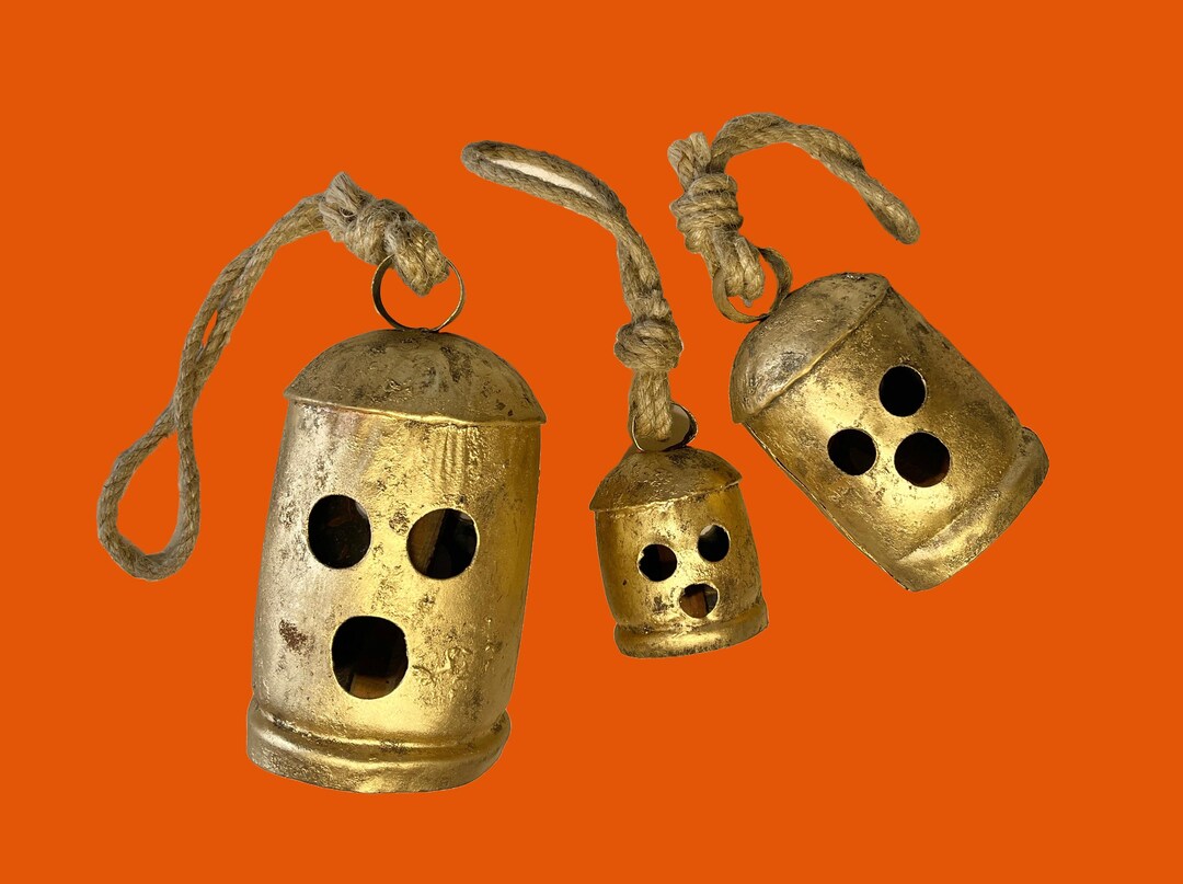 GHOST Bells - HALLOWEEN Spooky Face Rustic Gold Bells W/ Jute - Buy as ...