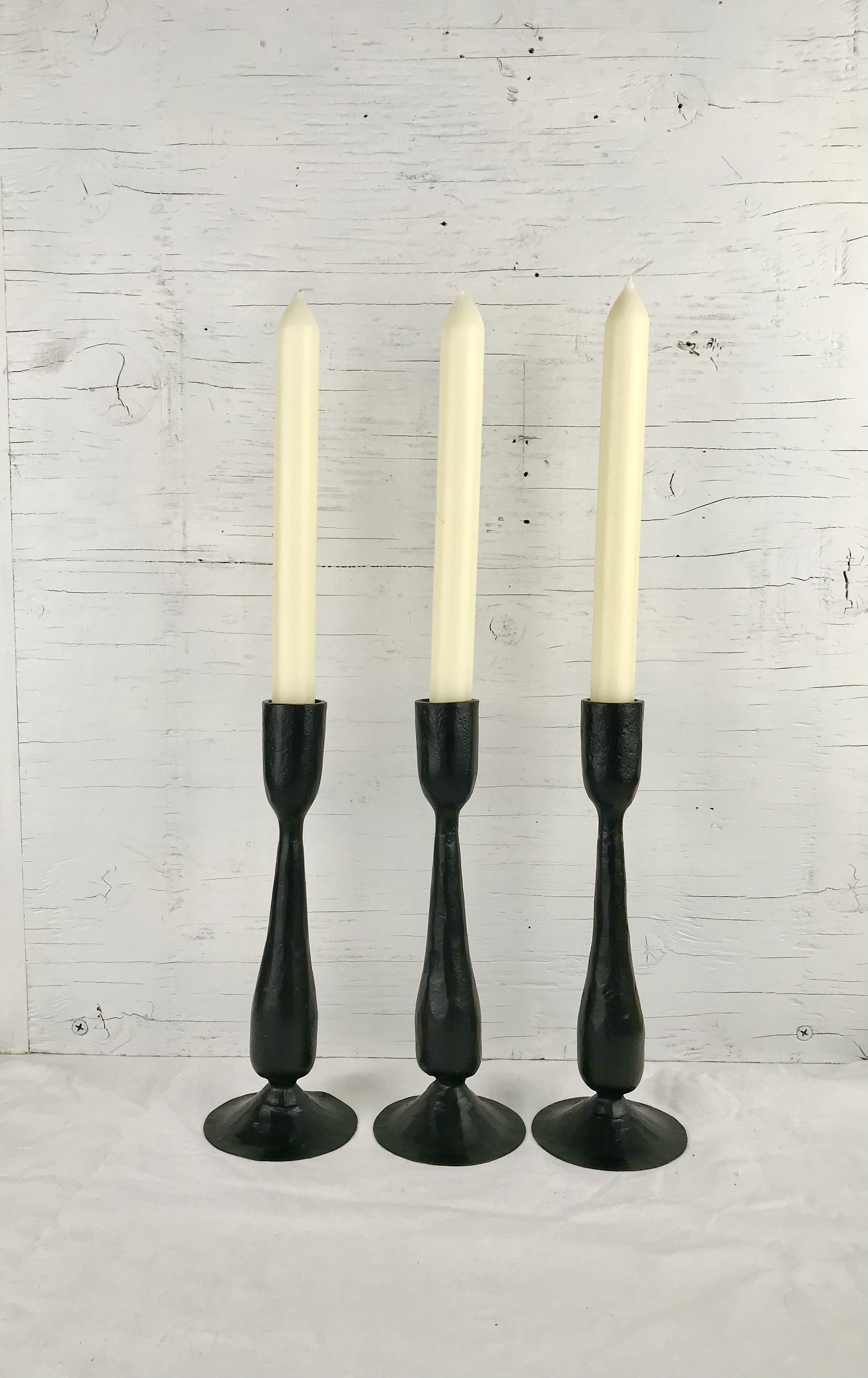 Black Forged Wide Bottom Candlesticks - Rustic Farmhouse, French ...