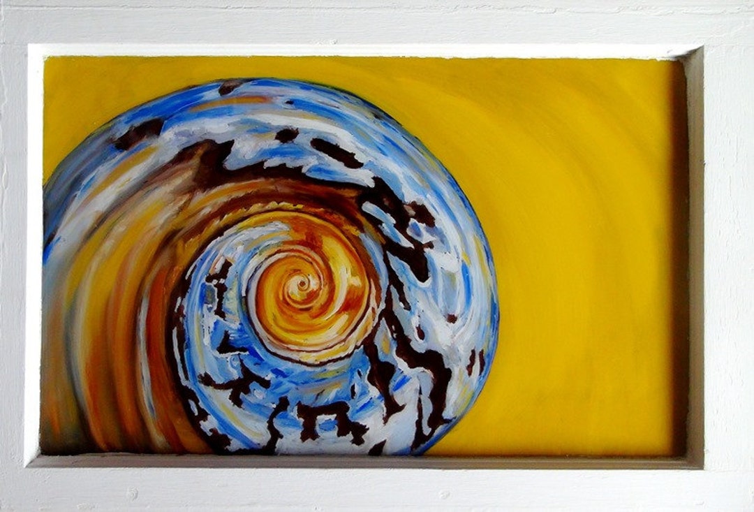 Spiral - Snail Shell Oil Painting on Vintage Window - Reverse Painted ...