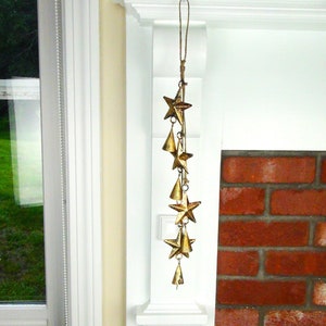 SHOOTING STARS Bell Hanging Strung on Jute - 8 Rustic Gold Stars and ...