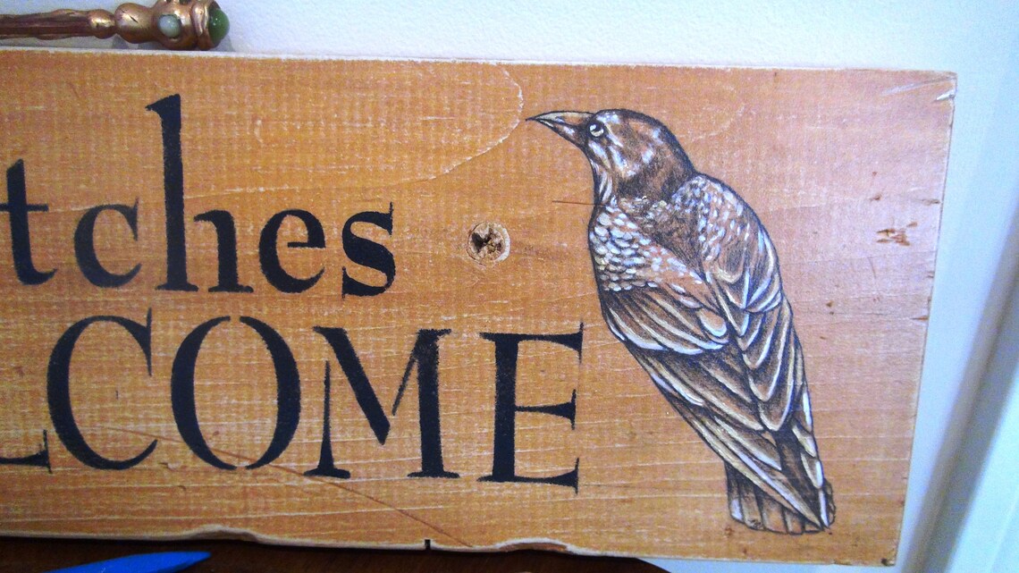 WITCHES WELCOME Sign-hand Painted Unique and Original-orange With Black ...