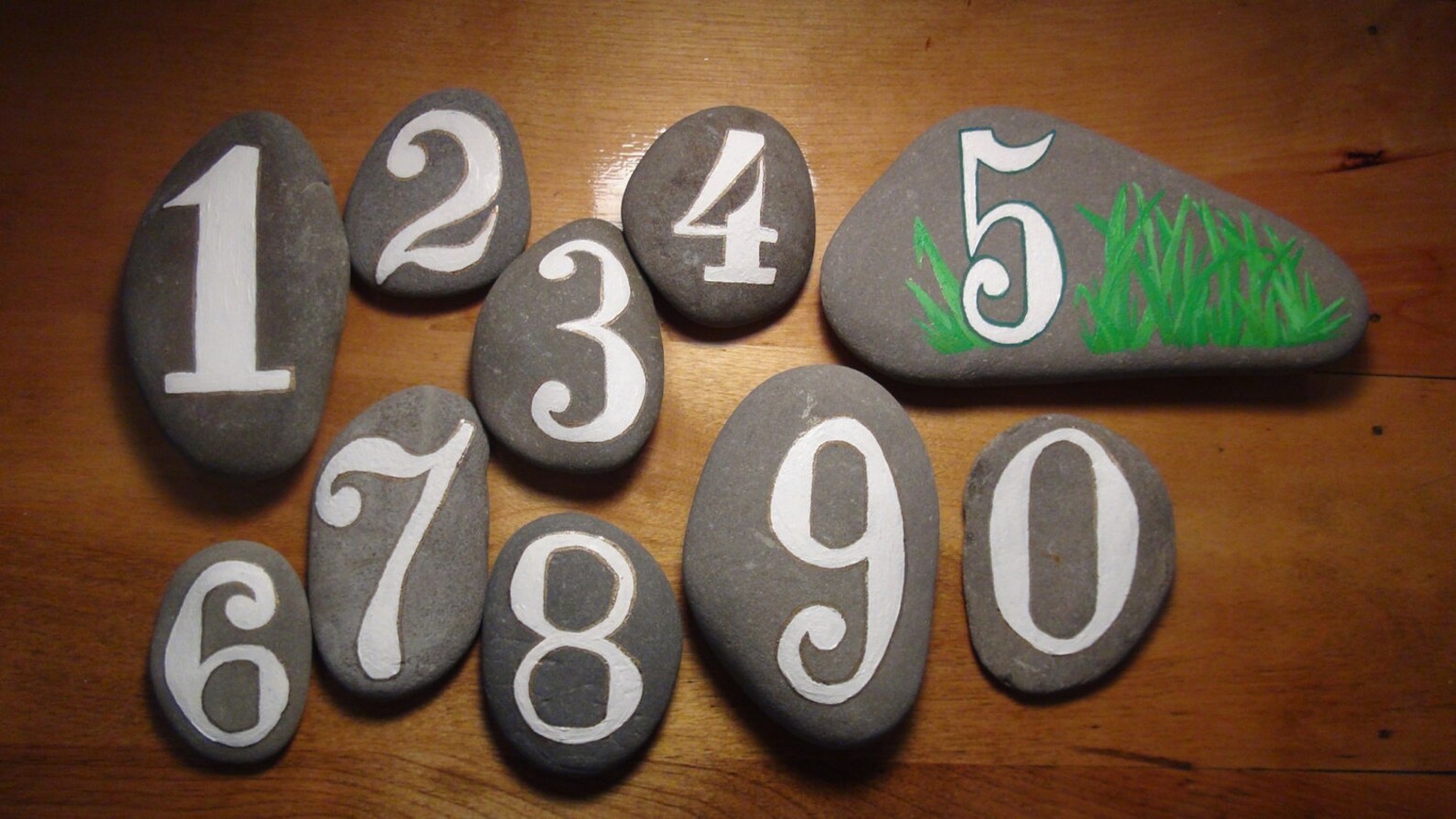 Hand Painted Numbered Rocks-numbers Zero Thru Nine-on Smooth Beach ...