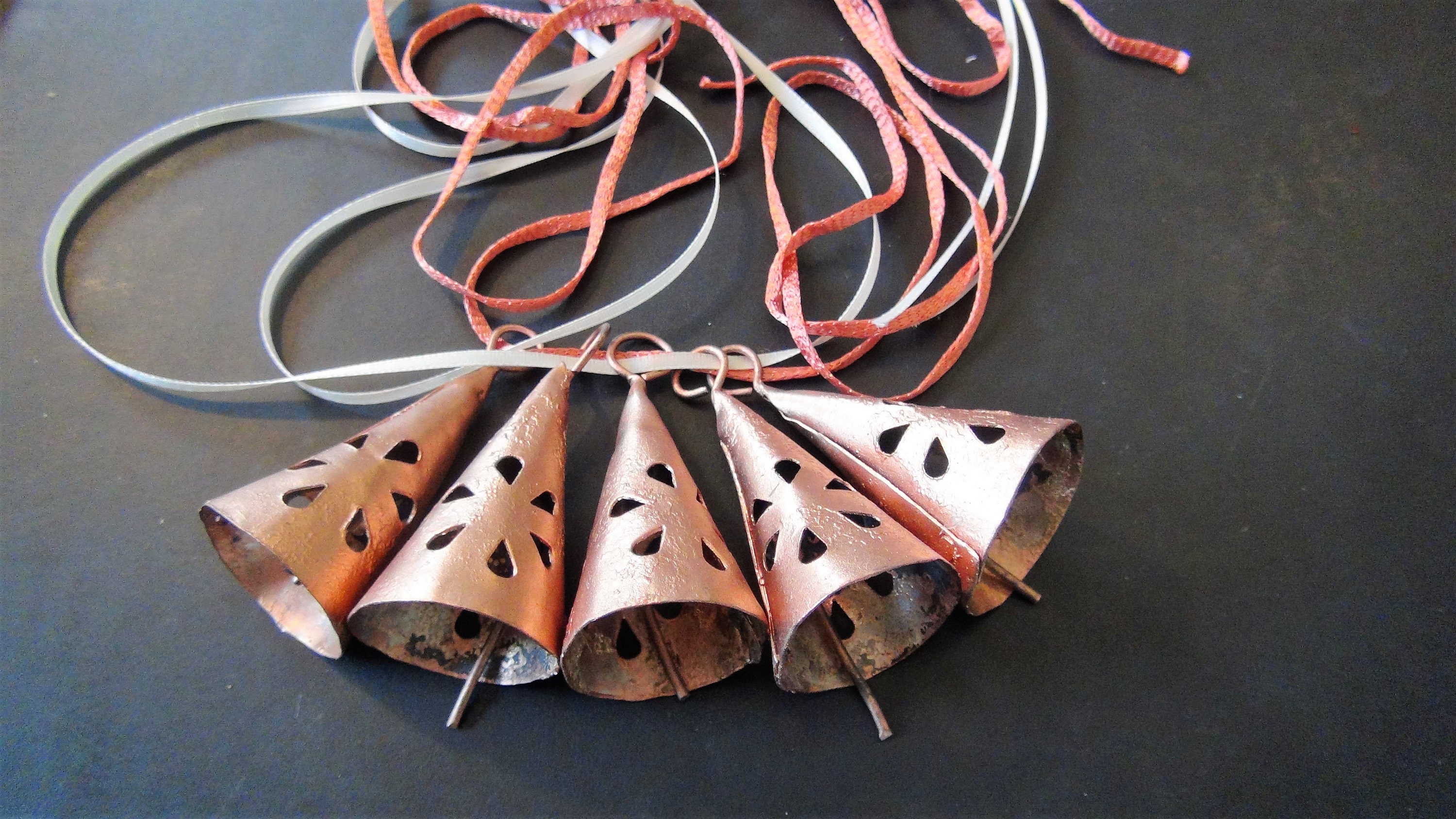 5 COPPER SUNBURST Triangle Bells with Teardrop Cutouts-2 1/4 | Etsy