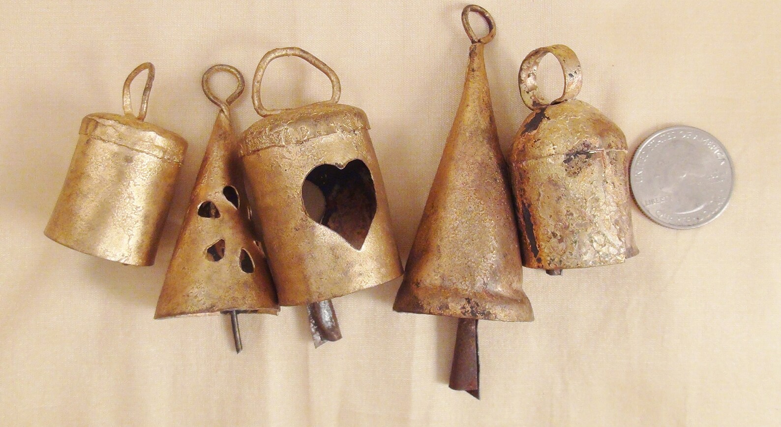 SPIRIT BELLS-5 Various Shapes in Gold-recycled Iron Sheet Metal Bells ...