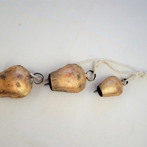 NANTUCKET BELL HANGING - Set of 3 Rustic Gold Bells on White Rope - Old ...