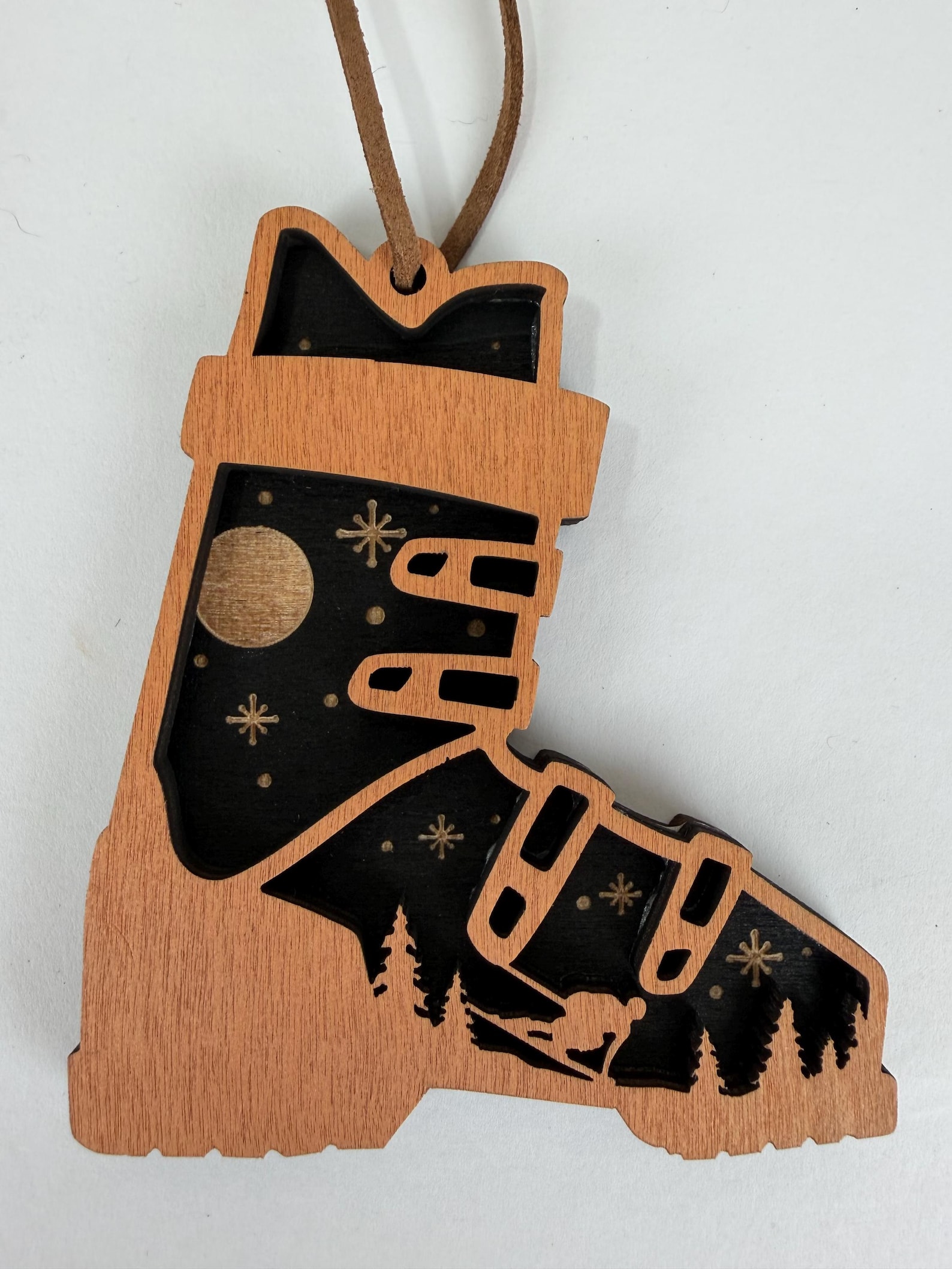 SKI BOOT Holiday Ornament-unique, Hand Made Wood 3-D Christmas Gift ...