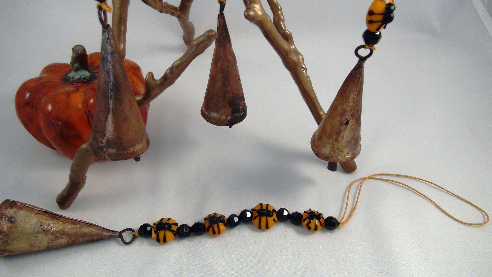 Spider Bell Hanging W/ Glass Orange Beads and Noah - Etsy