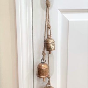 Set of 3 Rustic Gold Bells on Rope - MARILYN BELL HANGING - for Wreaths ...
