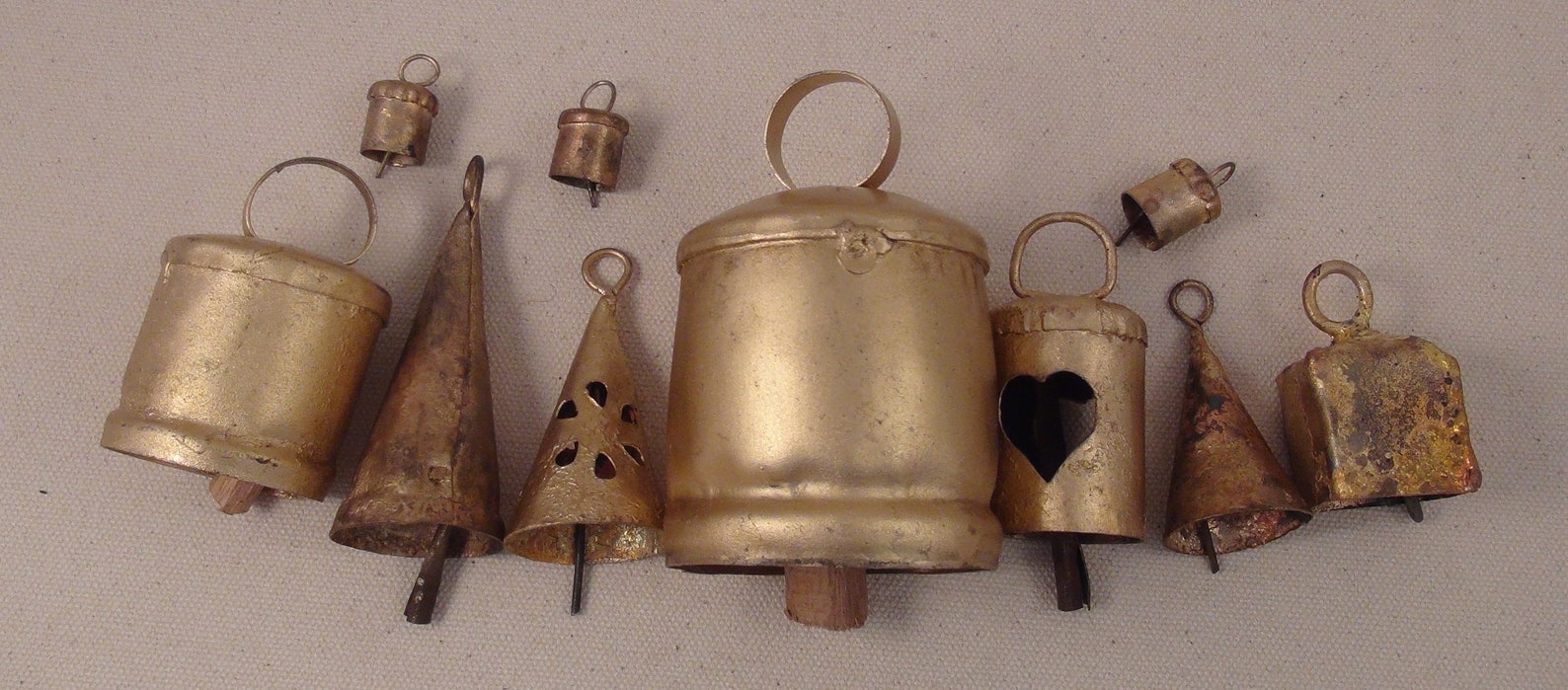 BRASS Bells-large Group of 10 GOLD Bells in Various Sizes and Shapes ...