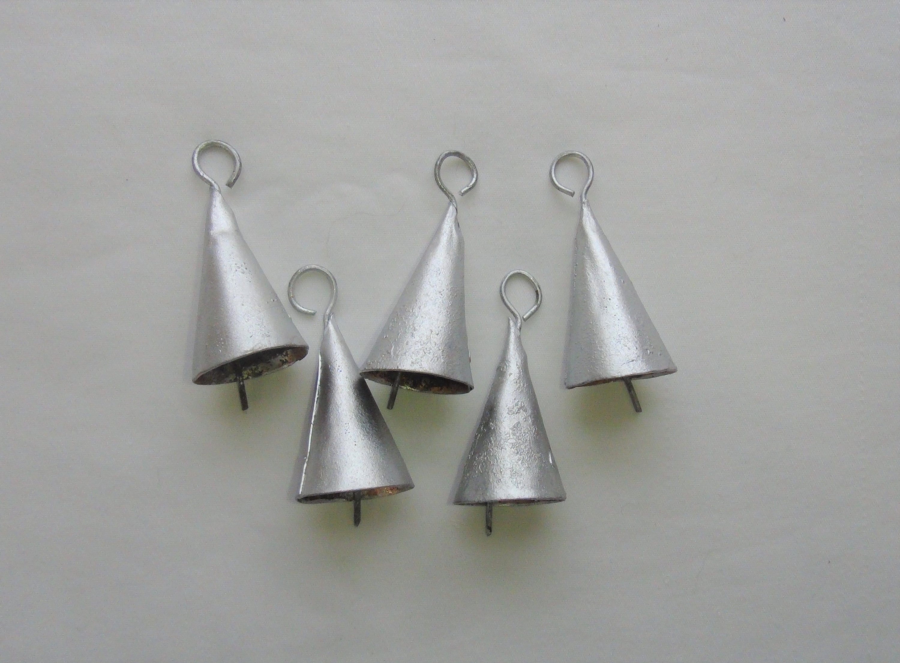 5 SILVER FAIRY Bells-Small 2 Triangle Cone Bells that | Etsy