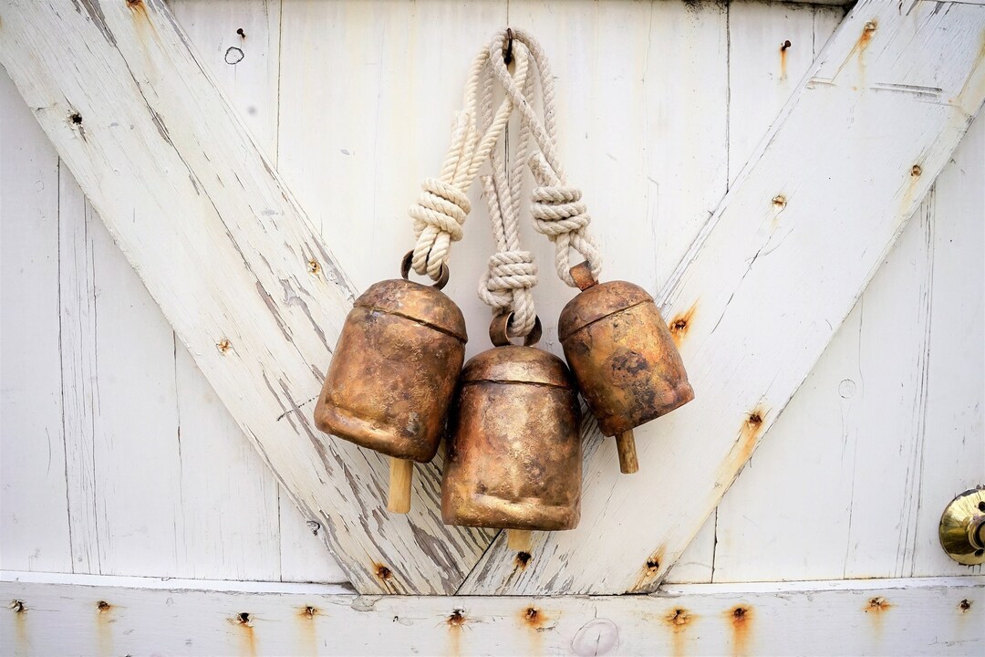 CHONKY BELLS Large Sizes Set of 3 Heavy Rustic Bells on Rope Sturdy ...