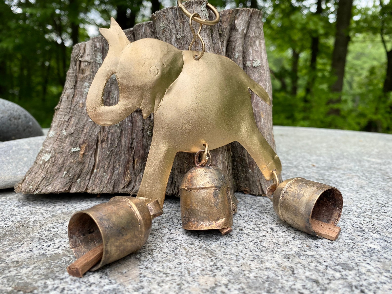 Elephant Wind Chime With Rustic Bells Outdoor, Patio, Garden Decor ...